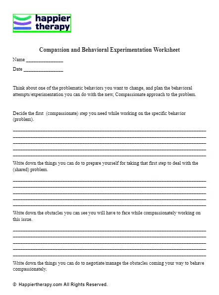 Compassion And Behavioral Experimentation Worksheet | HappierTHERAPY