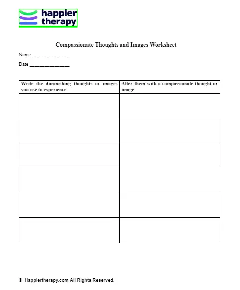 Compassionate Thoughts And Images Worksheet | HappierTHERAPY