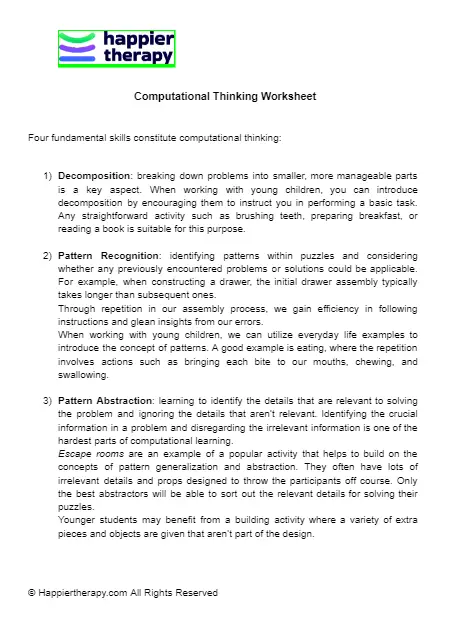 Computational Thinking Worksheet Happiertherapy