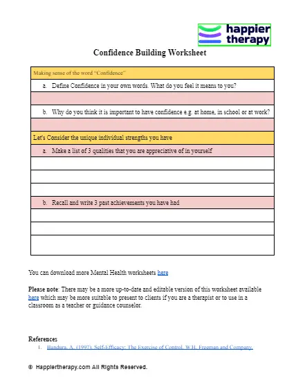 Confidence Building Worksheet | HappierTHERAPY