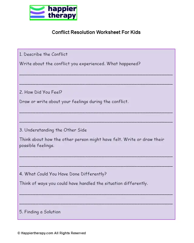 Conflict Resolution Worksheet For Kids | HappierTHERAPY