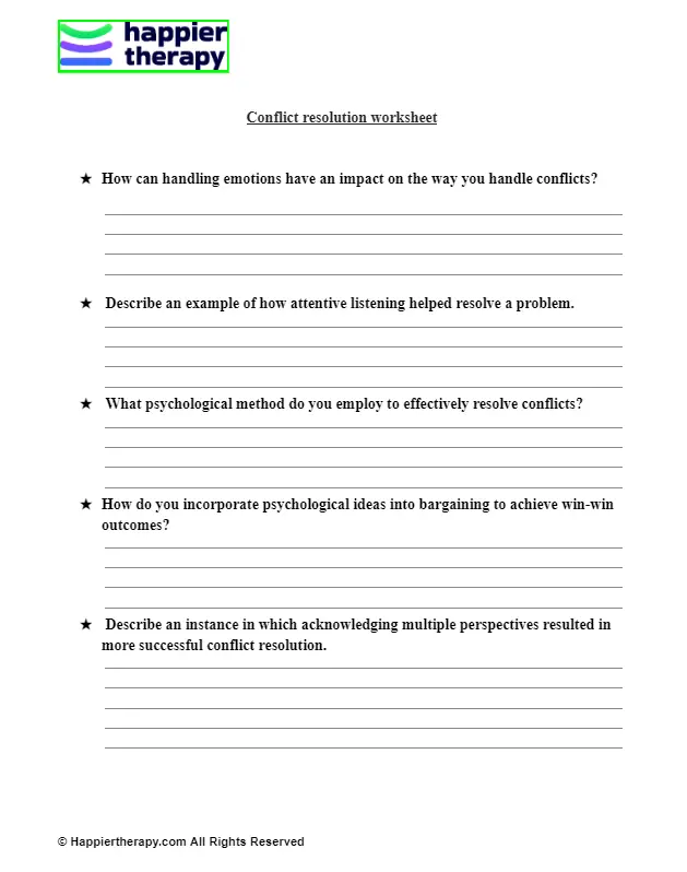 Conflict Resolution Worksheet For Students | HappierTHERAPY