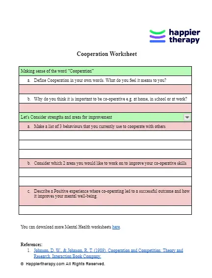 Cooperation Worksheet | HappierTHERAPY