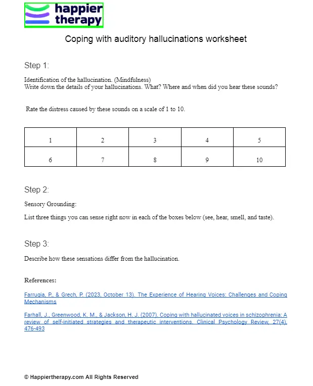 Coping With Auditory Hallucinations Worksheet | HappierTHERAPY