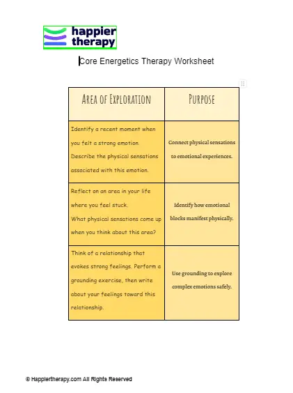 Core Energetics Therapy Worksheet | HappierTHERAPY