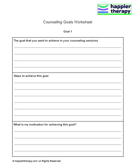 Counseling Goals Worksheet | HappierTHERAPY