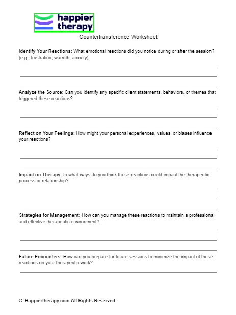 Countertransference Worksheet TRANSFERENCE AND COUNTERTRANSFERENCE