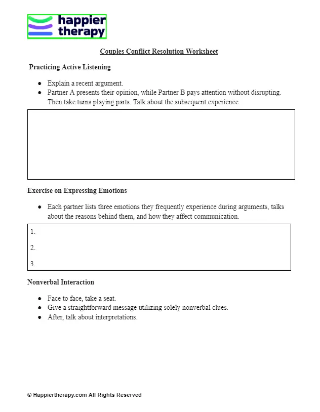 Couples Conflict Resolution Worksheet | HappierTHERAPY