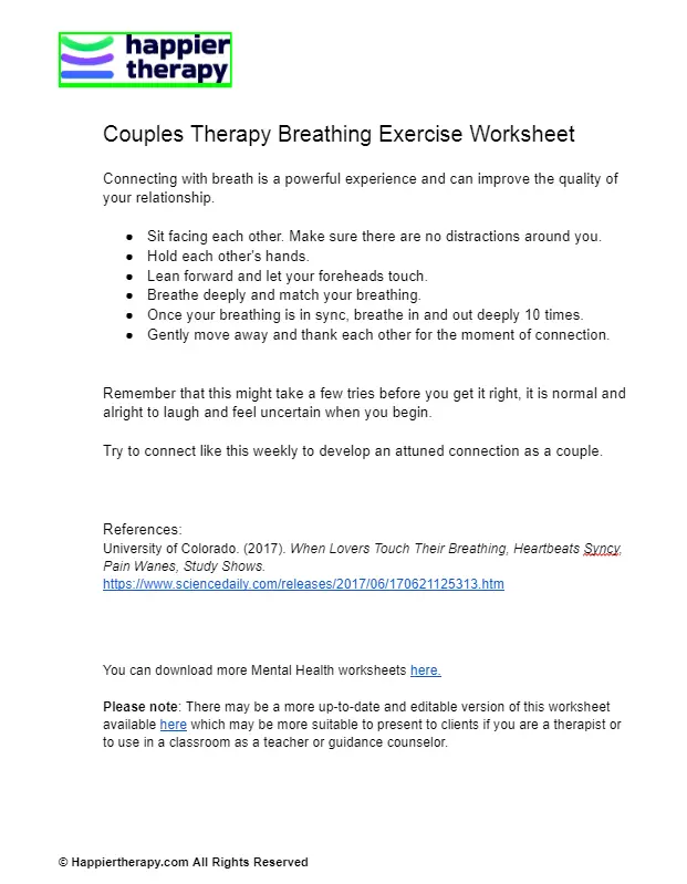 Couples Therapy Breathing Exercise Worksheet | HappierTHERAPY
