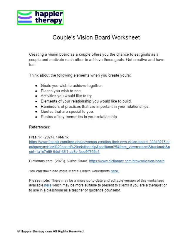 Couple’s Vision Board Worksheet | HappierTHERAPY