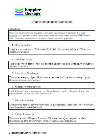 Creative Imagination Worksheet | HappierTHERAPY