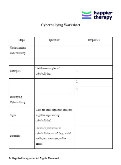 Cyberbullying Worksheet | HappierTHERAPY