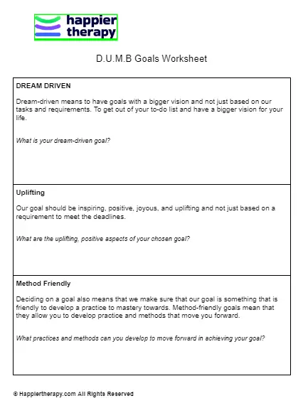 D.U.M.B Goals Worksheet | HappierTHERAPY