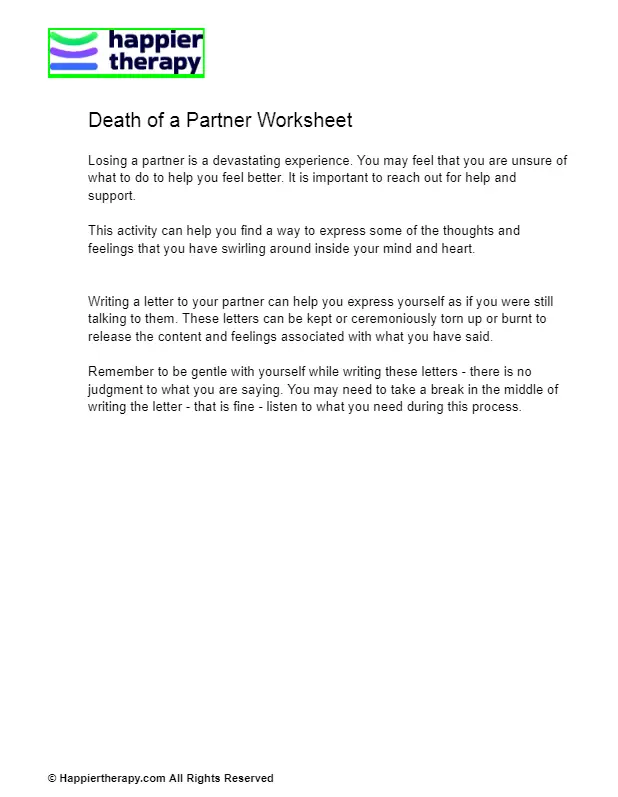 Death Of A Partner Worksheet | HappierTHERAPY