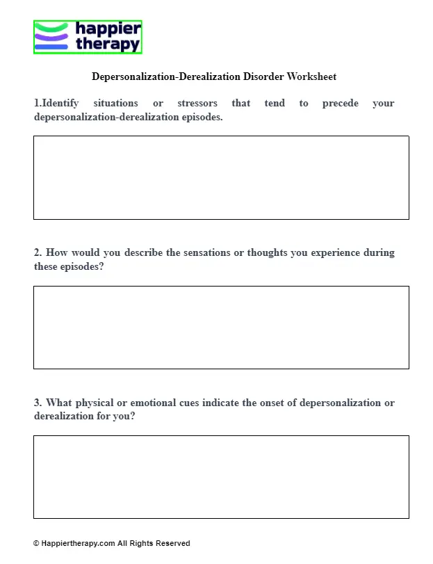 Depersonalization-Derealization Disorder Worksheet | HappierTHERAPY