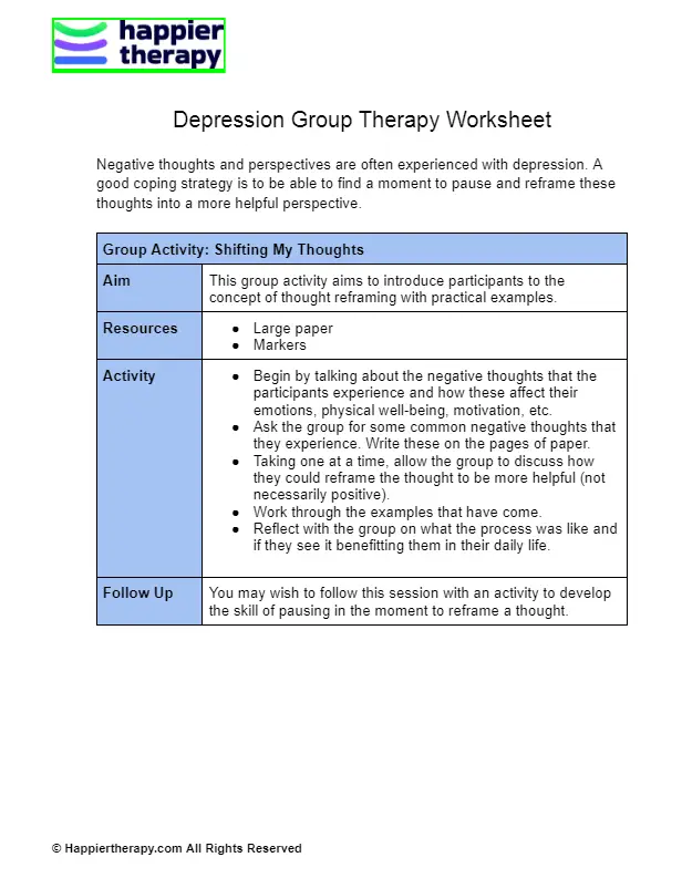 Depression Group Therapy Worksheet | HappierTHERAPY