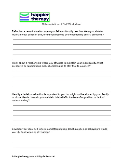 Differentiation Of Self Worksheet | HappierTHERAPY