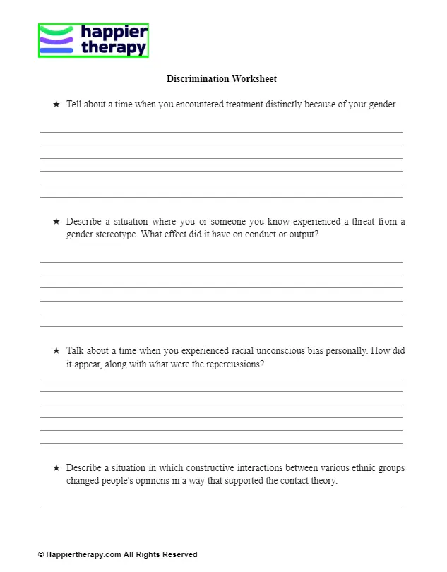 Discrimination Worksheet | HappierTHERAPY