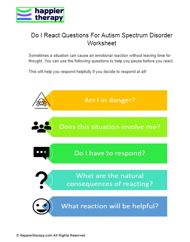 Do I React Questions For Autism Spectrum Disorder Worksheet ...