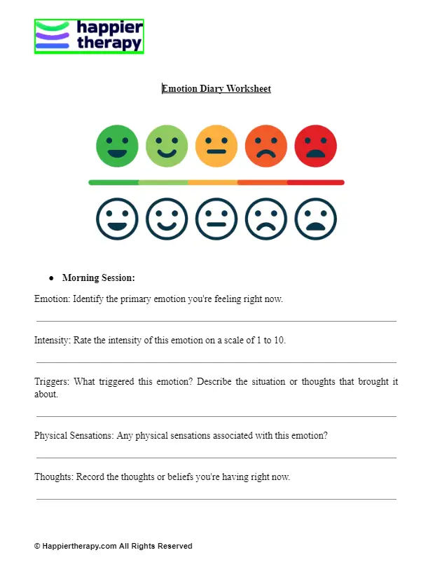 Emotion Diary Worksheet | HappierTHERAPY