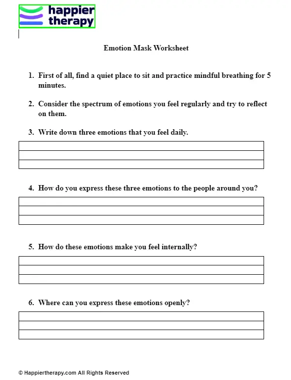 Masking Emotions Worksheets at Joyce Sargent blog