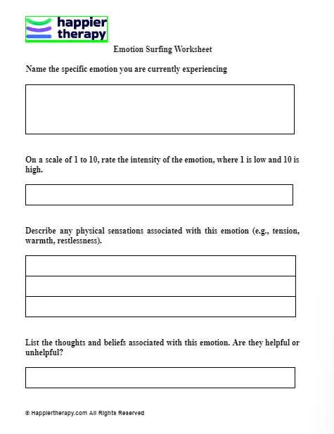 Emotion Surfing Worksheet | HappierTHERAPY