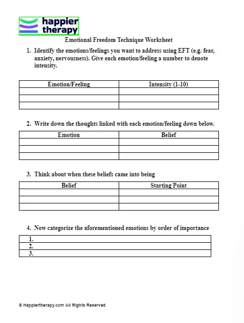 Emotional Freedom Technique Worksheet | HappierTHERAPY Emotional Freedom Technique Worksheet | HappierTHERAPY