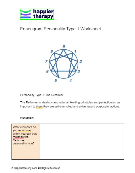 Enneagram Personality Type 1 Worksheet | HappierTHERAPY