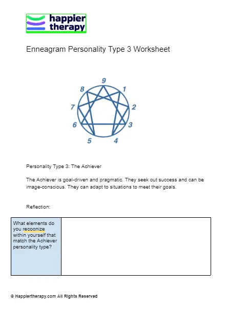 Enneagram Personality Type 3 Worksheet | HappierTHERAPY