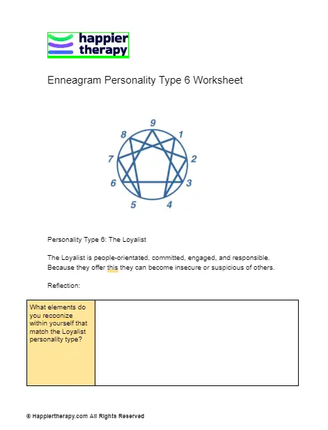 Enneagram Personality Type 6 Worksheet | HappierTHERAPY