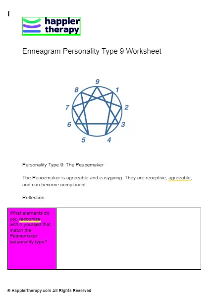 Enneagram Personality Type 9 Worksheet | HappierTHERAPY