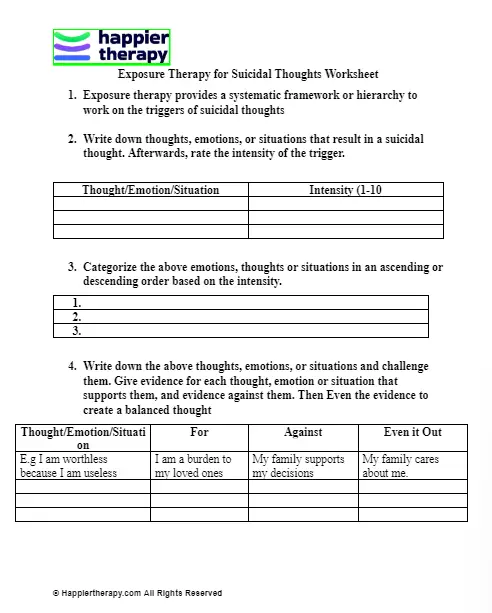 Exposure Therapy For Suicidal Thoughts Worksheet | HappierTHERAPY