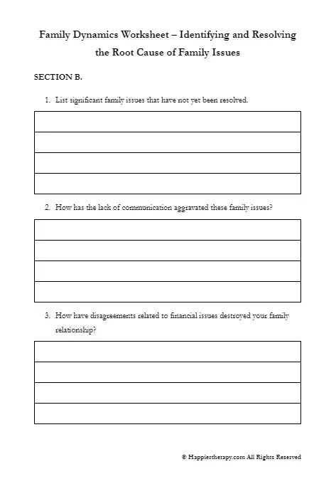 Family Dynamics Worksheet – Identifying And Resolving The Root Cause Of ...