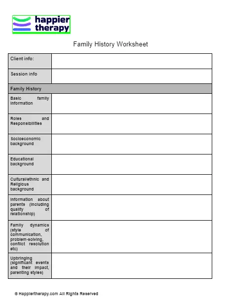 Family History Worksheet | HappierTHERAPY