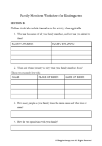 Roles Of Family Members Worksheet For Kindergarten | HappierTHERAPY