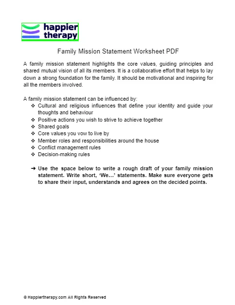 Family Mission Statement Worksheet PDF | HappierTHERAPY