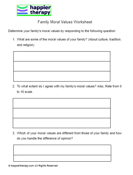 Family Moral Values Worksheet | HappierTHERAPY