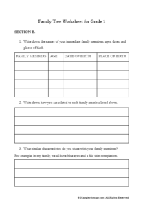 Family Tree Worksheet For Kindergarten | HappierTHERAPY