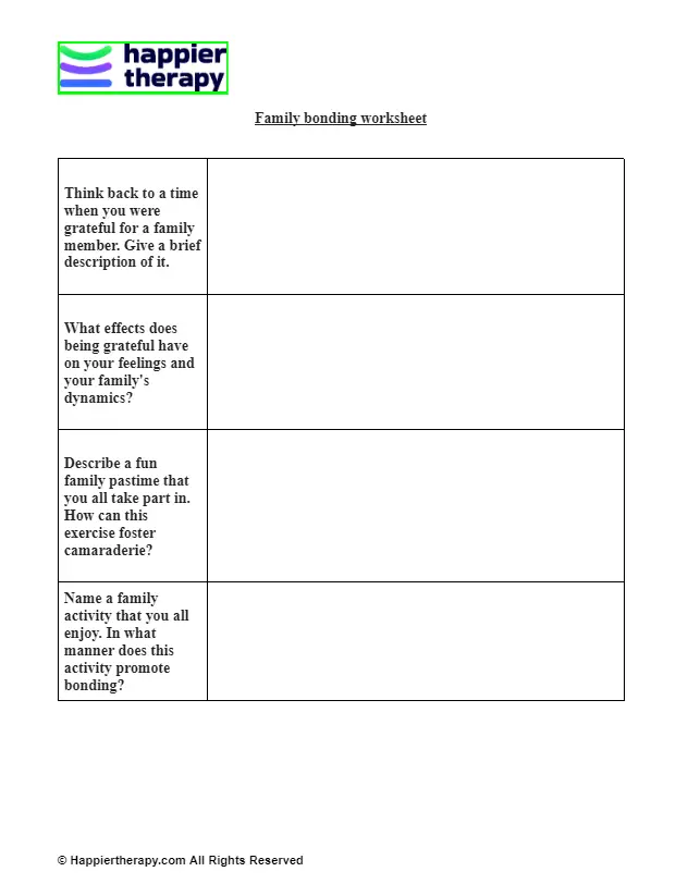 Family Bonding Worksheet | HappierTHERAPY