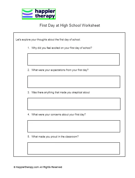 First Day At High School Worksheet | HappierTHERAPY