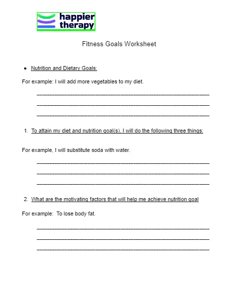 Fitness Goals Worksheet | HappierTHERAPY