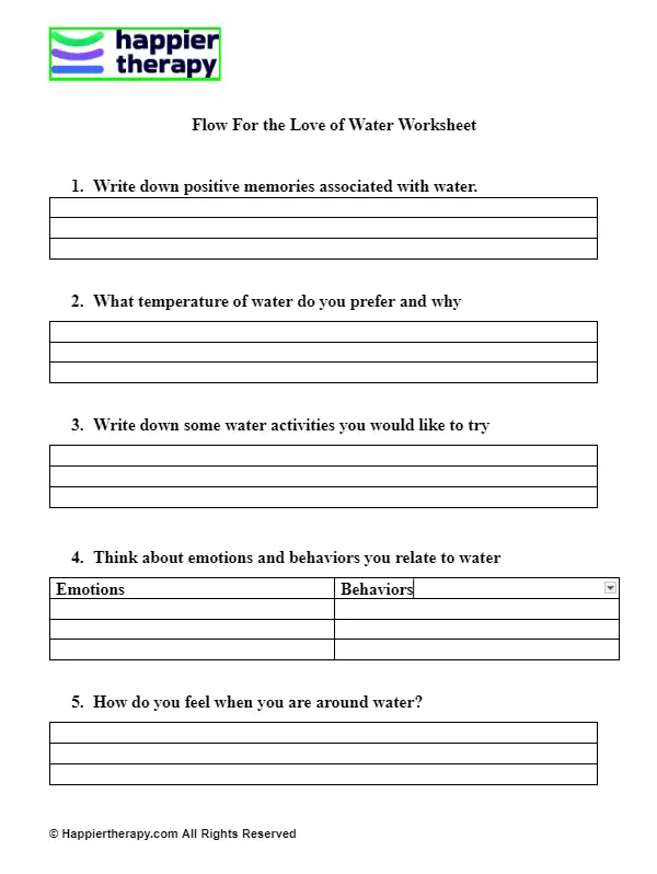 Flow For The Love Of Water Worksheet | HappierTHERAPY