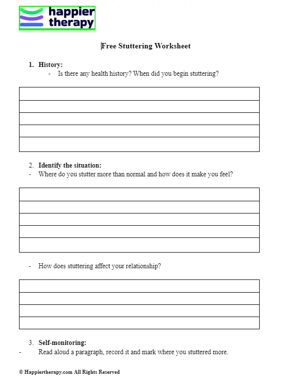 Free Stuttering Worksheet | HappierTHERAPY