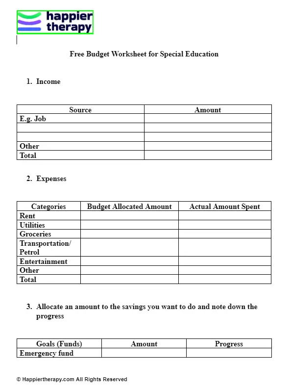 Free Special Education Worksheets