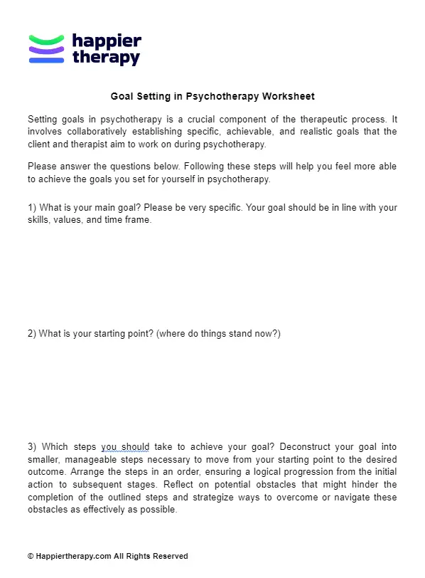 Goals For Psychotherapy Worksheet | HappierTHERAPY