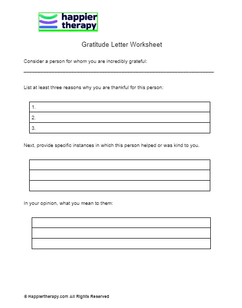 Gratitude Letter Worksheet | HappierTHERAPY