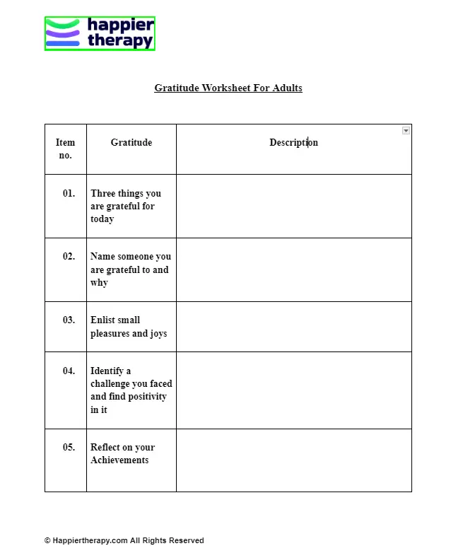 Gratitude Worksheet For Adults | HappierTHERAPY