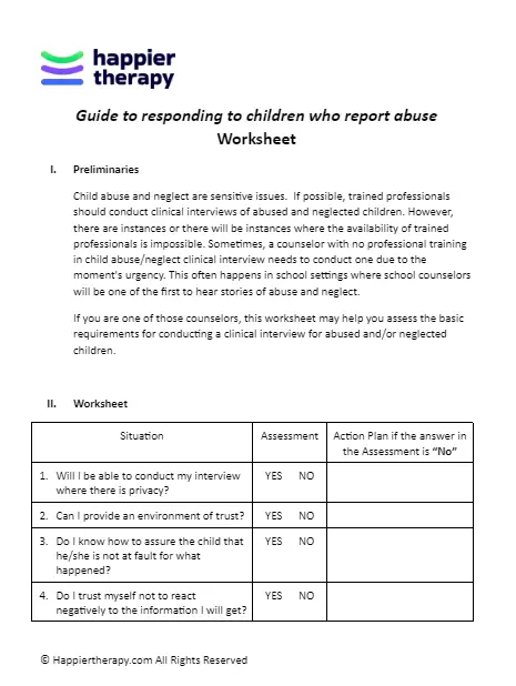 Guide To Responding To Children Who Report Abuse Worksheet | HappierTHERAPY