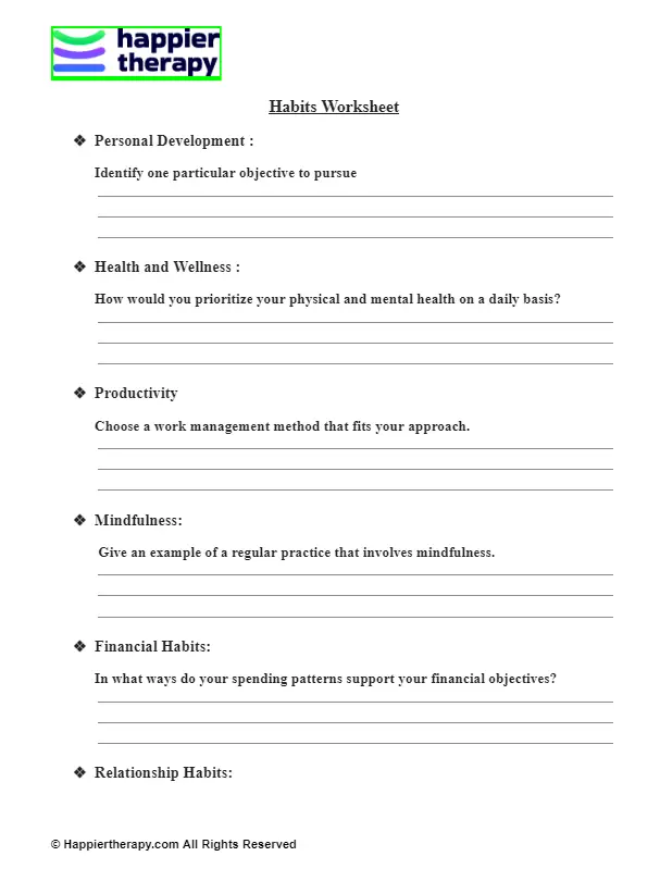 Habits Worksheet | HappierTHERAPY
