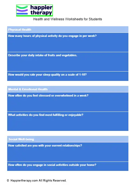 Health And Wellness Worksheets For Students | HappierTHERAPY
